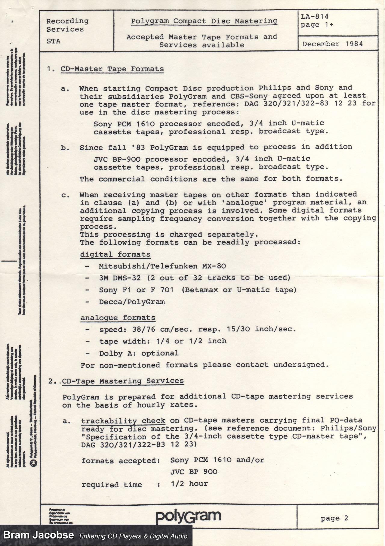 Polygram - Compact Disc Mastering - Bram Jacobse