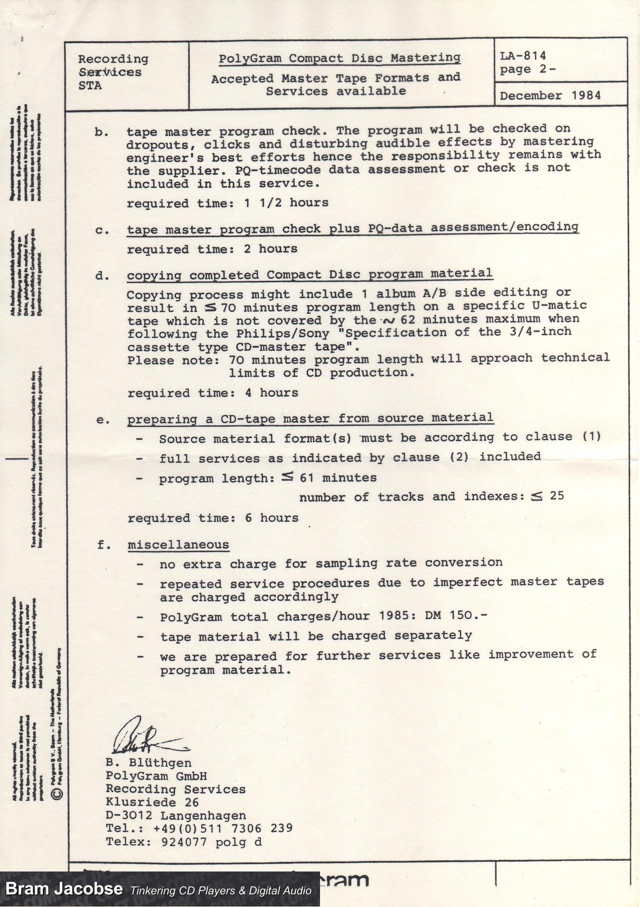 Polygram - Compact Disc Mastering - Bram Jacobse
