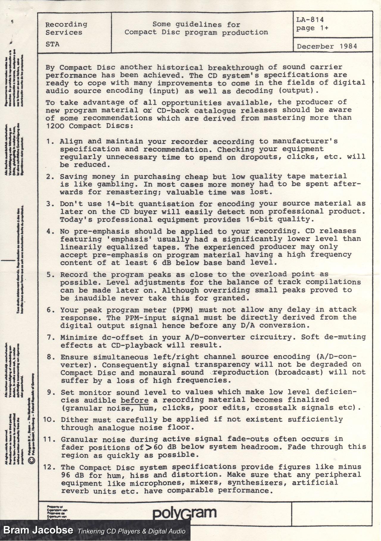 Polygram - Compact Disc Mastering - Bram Jacobse