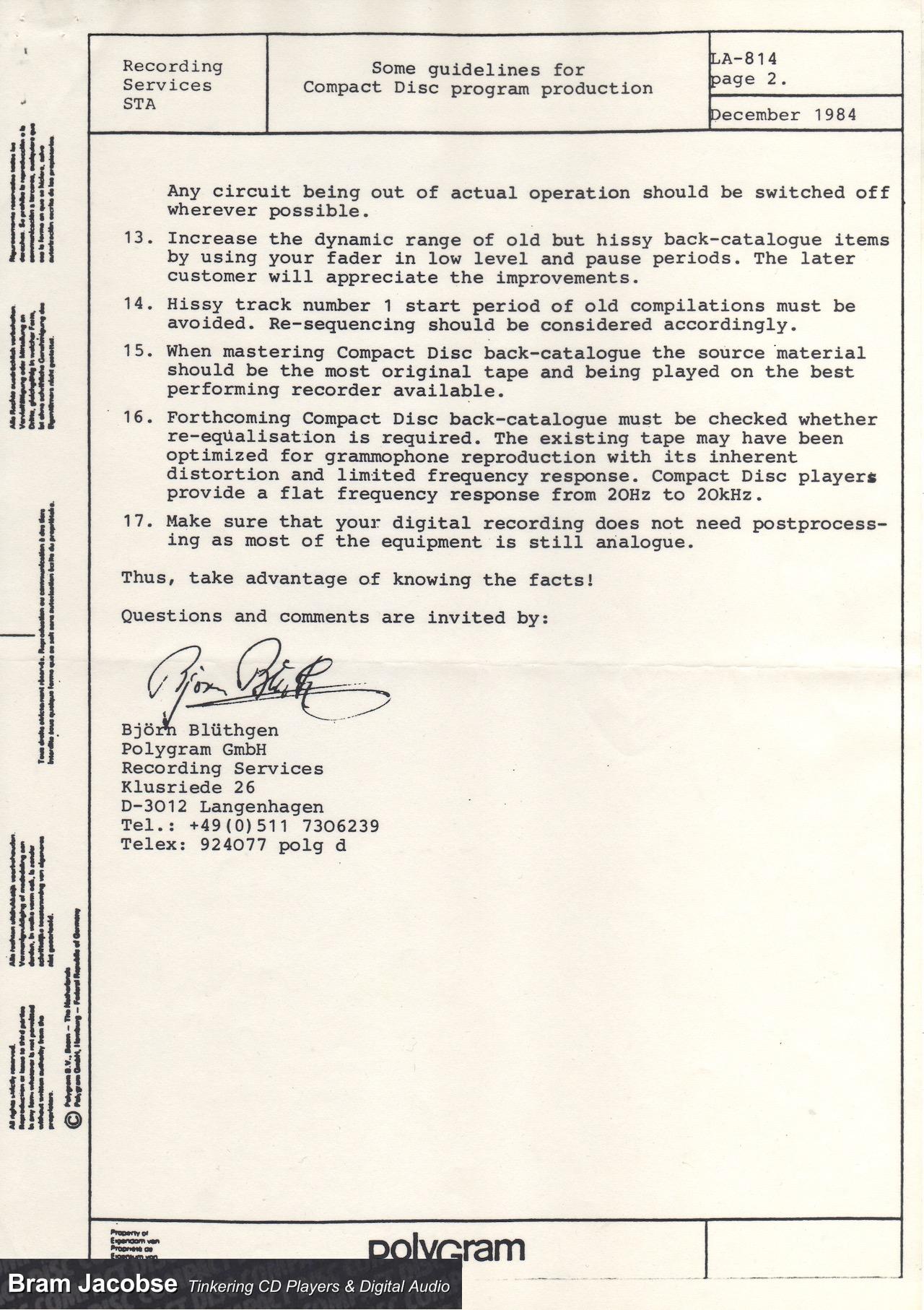 Polygram - Compact Disc Mastering - Bram Jacobse