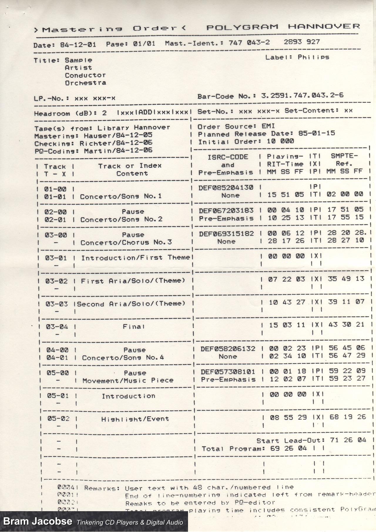 Polygram - Compact Disc Mastering - Bram Jacobse