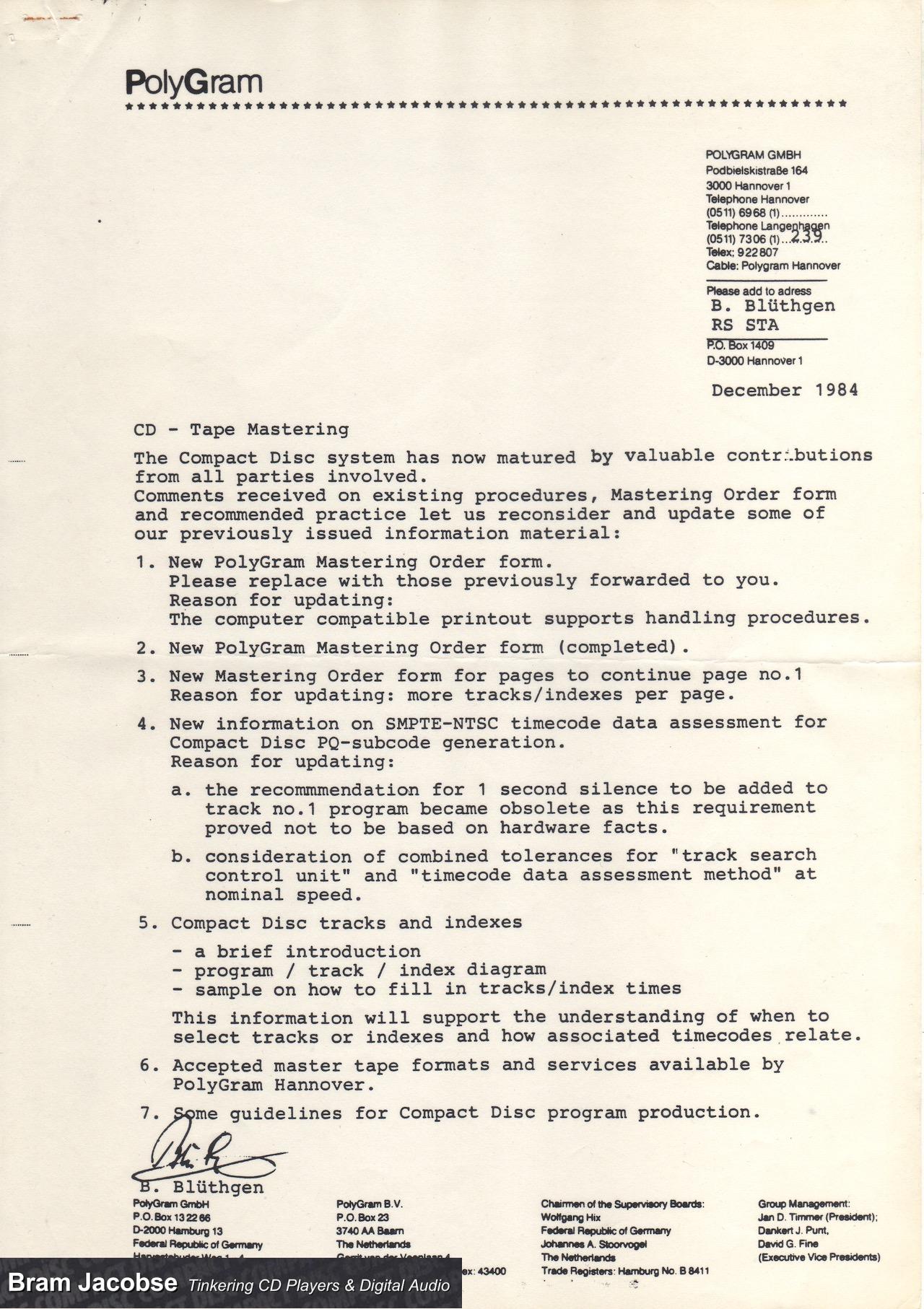 Polygram - Compact Disc Mastering - Bram Jacobse