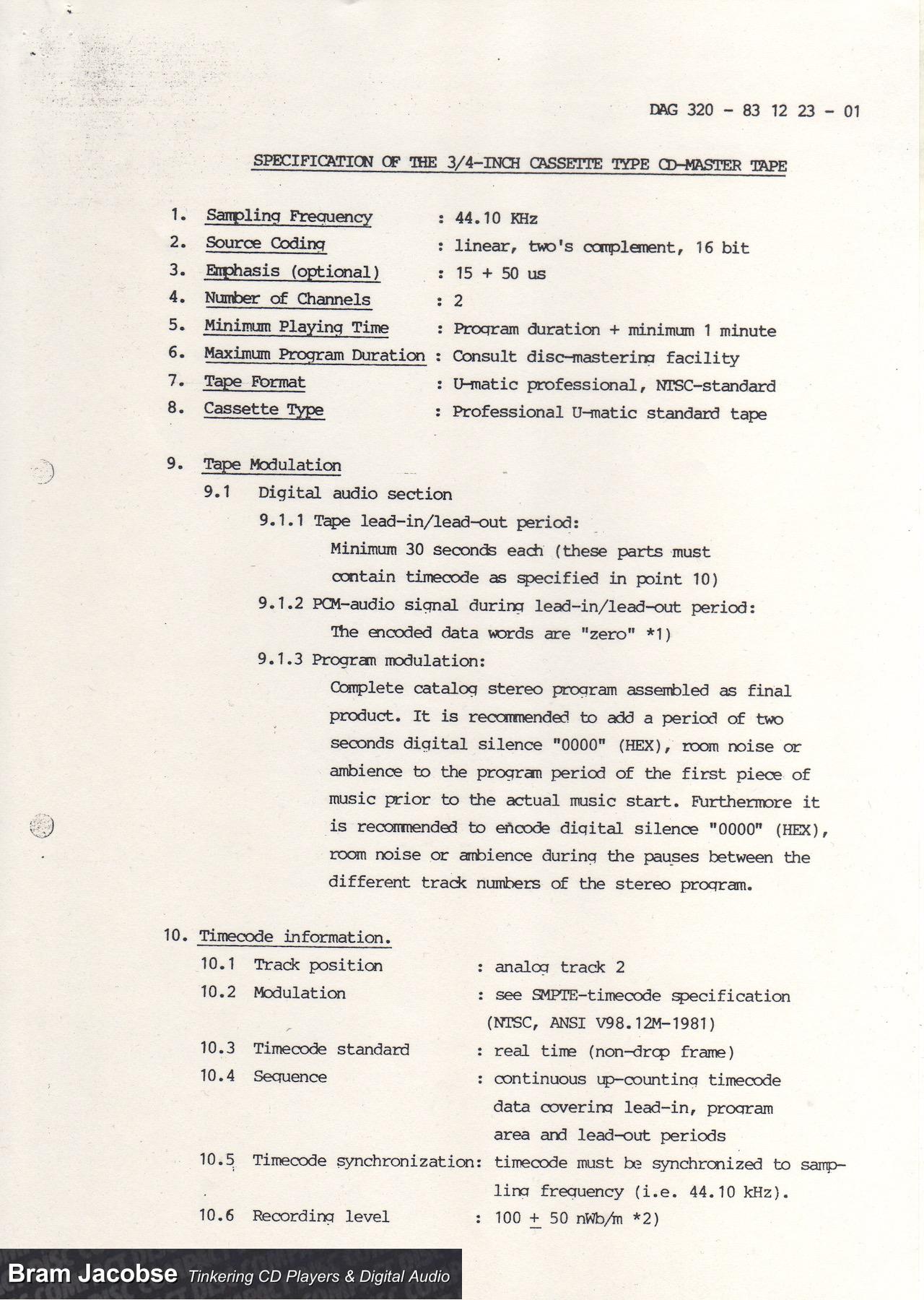 CD Specification of the 3/4 Inch Cassette Type CD Master tape - Bram ...